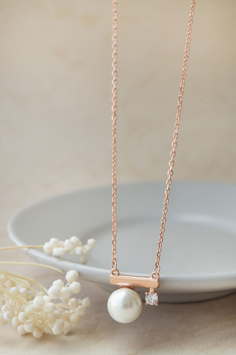 Pearl Underscore Sparkle Rose Gold Plated Sterling Silver Chain ...
