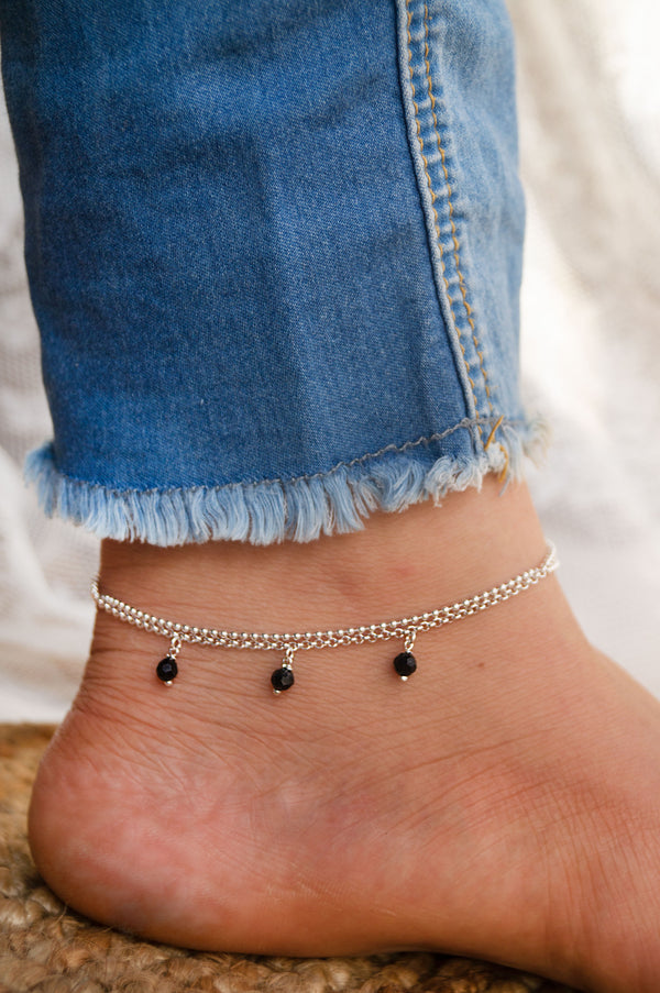 Black Bead Charms Sterling Silver Anklet | 925 Silver Jewelry by Mannash